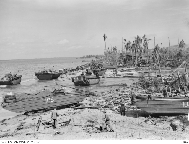 BALIKPAPAN, BORNEO, 1945-07-01. THE VIEW LOOKING ALONG YELLOW BEACH ...