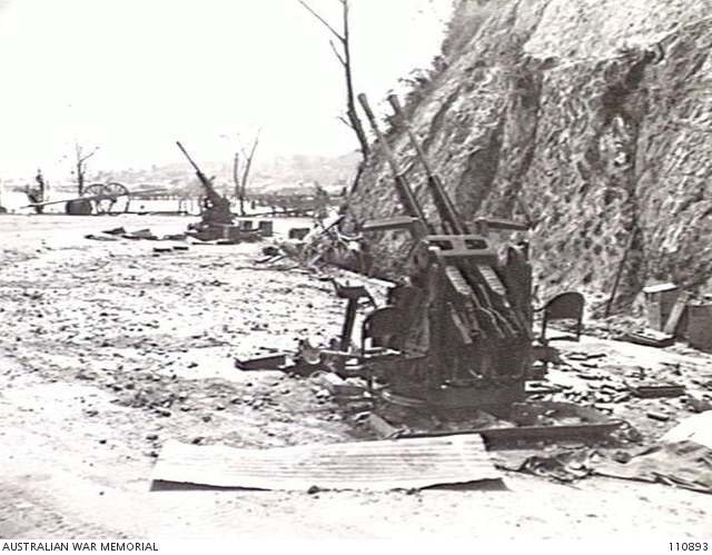 BALIKPAPAN, BORNEO. 6 JULY 1945. A JAPANESE TWIN BARREL, OERLIKON TYPE ...