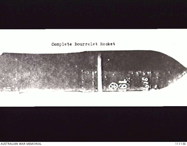 MELBOURNE, VICTORIA, 19 JULY 1945. A JAPANESE BOURRELET ROCKET - A 20MM ...