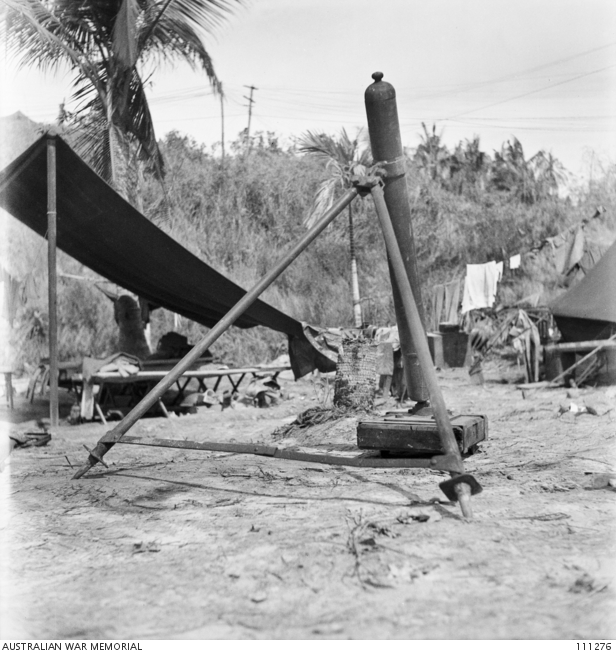 BALIKPAPAN, BORNEO, 8 JULY 1945. AN IMPROVISED 85MM JAPANESE MORTAR ...