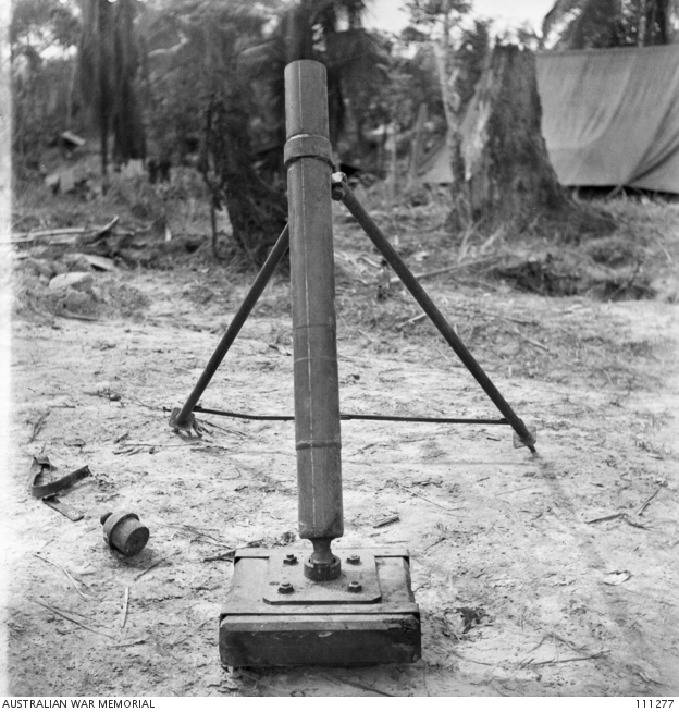BALIKPAPAN, BORNEO, 8 JULY 1945. AN IMPROVISED 85MM JAPANESE MORTAR ...
