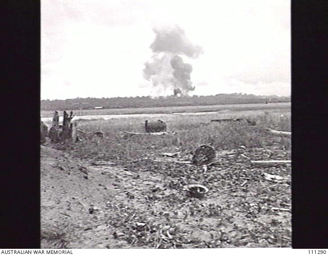 MANGGAR, BORNEO, 9 JULY 1945. LOCKHEED LIGHTNING AIRCRAFT DROPPING ...