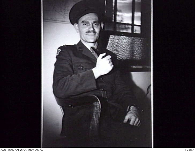 SYDNEY, NSW 1945-08-07. MAJOR T A STOCKER, 11 INFANTRY BATTALION, ON ...