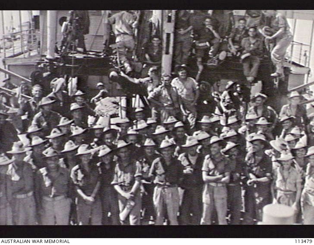 TARAKAN ISLAND. 1945-08-12. A GROUP OF LONG SERVICE PERSONNEL OF 26TH ...