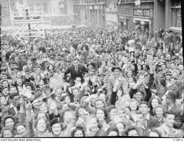 A section of the large crowd which assembled in Martin Place to ...