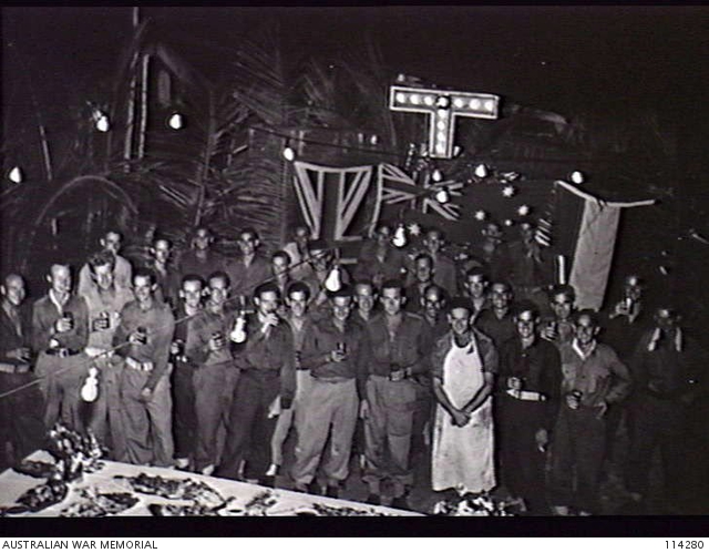 TARAKAN ISLAND. 1945-08-14. MEMBERS OF 2/78TH LIGHT AID DETACHMENT AT ...