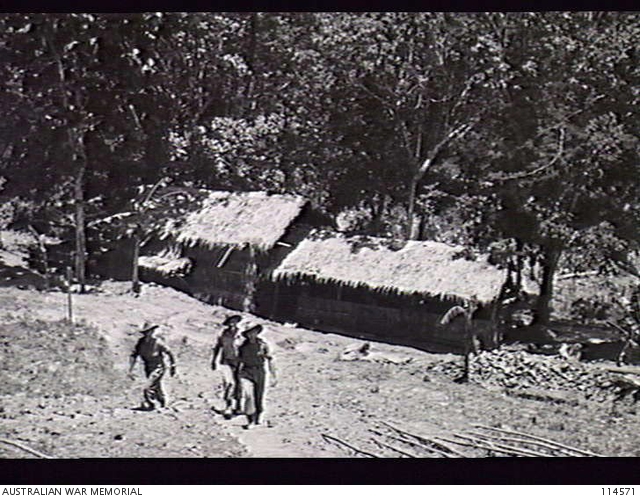 LIMBANG, BORNEO. 1945-08-24. THE MESS HUT AND KITCHEN OF 18 PLATOON, D ...