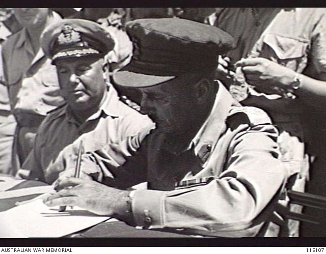 AT SEA, OFF TIMOR. 1945-09-11. THE SURRENDER OF ALL JAPANESE FORCES IN ...