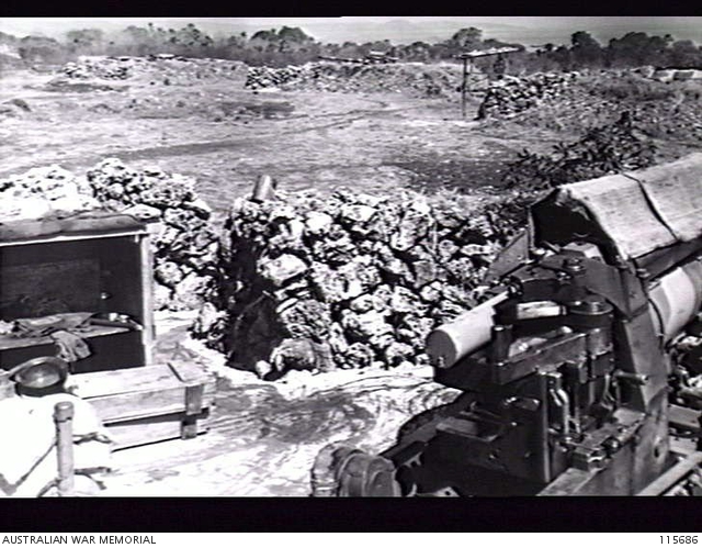 KOEPANG AREA, TIMOR. 1945-09-14. A JAPANESE GUN EMPLACEMENT EQUIPPED ...