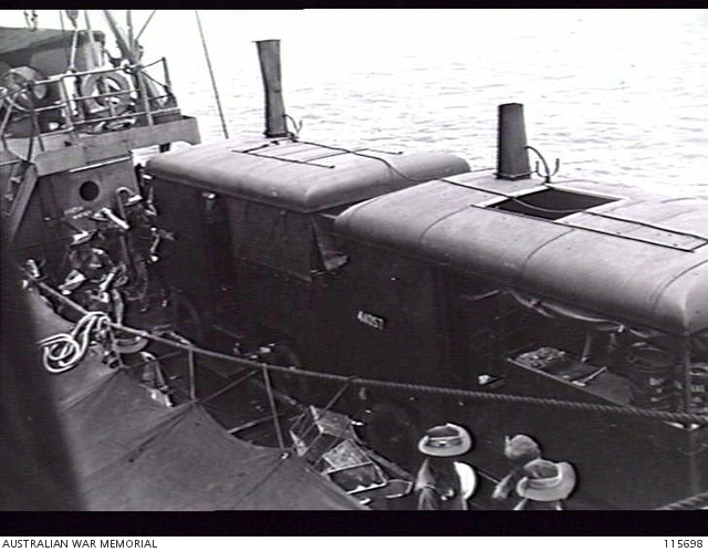 At sea. Australian Army cooks preparing lunch using the Wiles Cookers ...