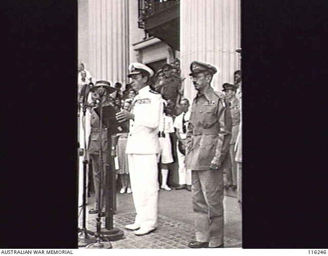 SINGAPORE. 1945-09-12. ADMIRAL LORD LOUIS MOUNTBATTEN SUPREME ALLIED COMMANDER, SOUTH EAST ASIA ...