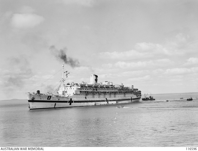 DARWIN, NT. 1945-09-21. THE HOSPITAL SHIP, ORANJE, ARRIVED AT DARWIN ...
