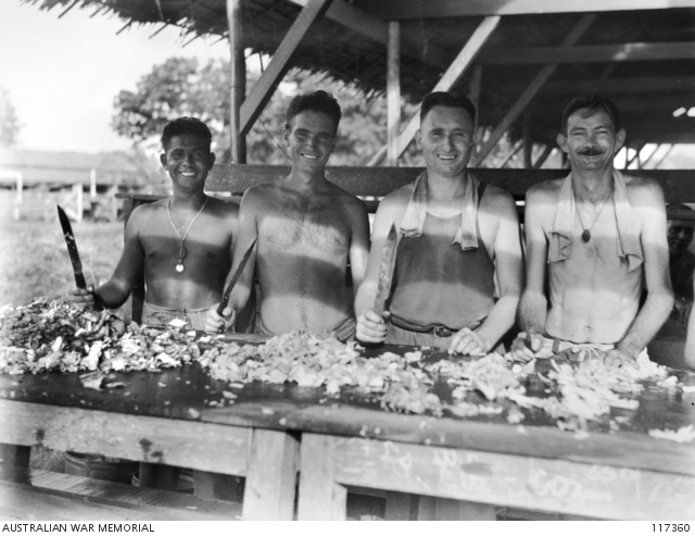 Bangkok, Thailand. 1945-09-15. Cooks preparing the evening meal at the ...