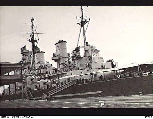 MELBOURNE, VIC. 1945-10-30. THE ROYAL NAVY BATTLESHIP HMS KING GEORGE ...