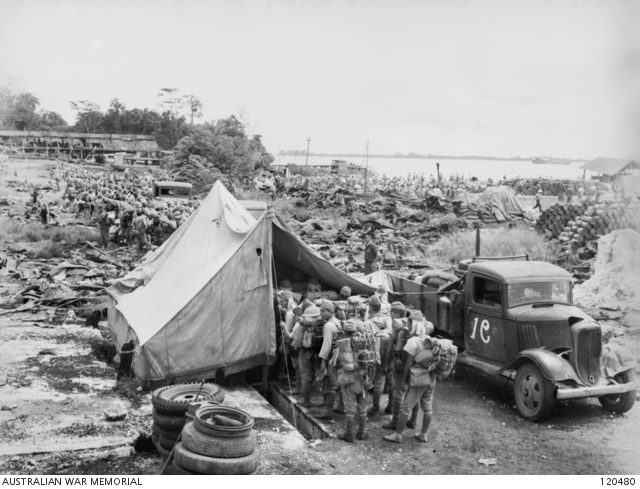 SANDAKAN 1945-10-27. NORTH EAST BORNEO FORCE. JAPANESE PRISONERS LINING ...
