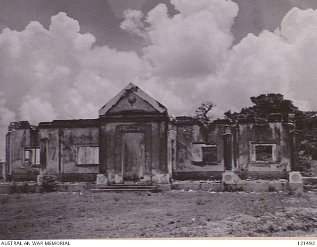 SAME, PORTUGUESE TIMOR 1945-12-16. THE BOMB DAMAGED HOSPITAL ...