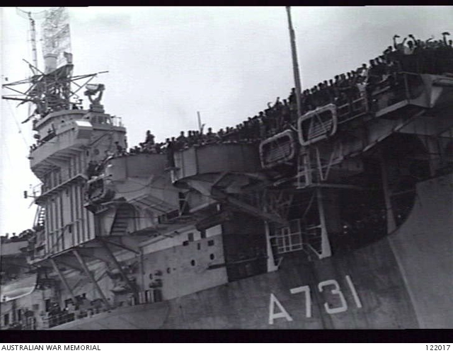 PYRMONT, SYDNEY, NSW 1945-09-27. THE ROYAL NAVY AIRCRAFT CARRIER HMS ...