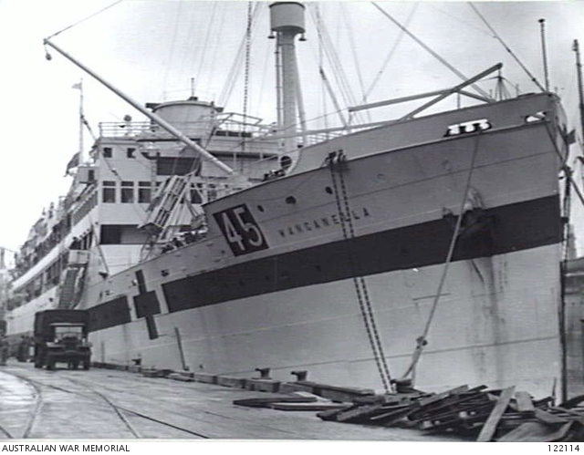SYDNEY, NSW 1945-10-13. THE HOSPITAL SHIP WANGANELLA (PENNANT NO. 45 ...