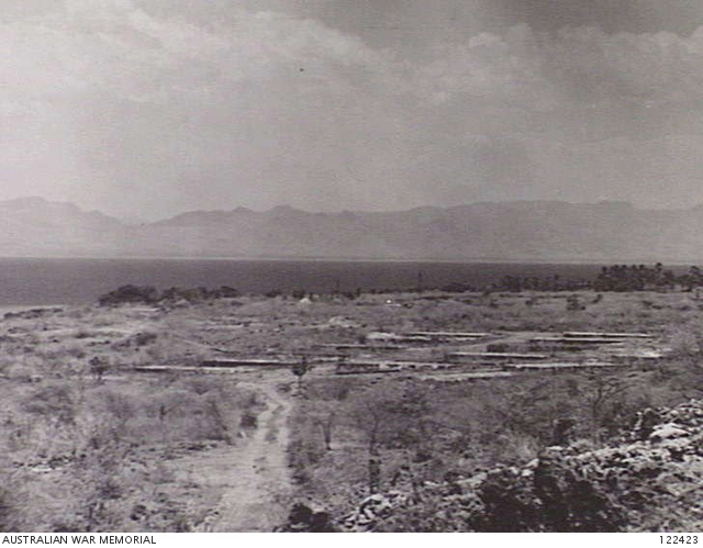 KALAPA LIMA, TIMOR 1945-11-13. TIMFORCE. RUINS OF THE BARRACKS OF THE 2 ...