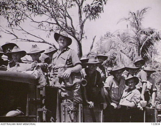 Labuan Island, North Borneo. A truck carrying 9th Australian Infantry ...