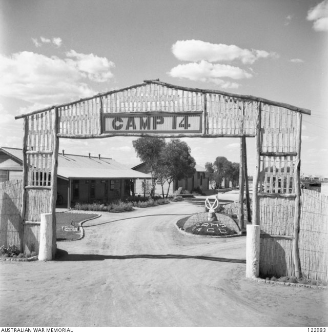 Barmera, South Australia. 1945-12. The entrance to No 14 Camp of the ...