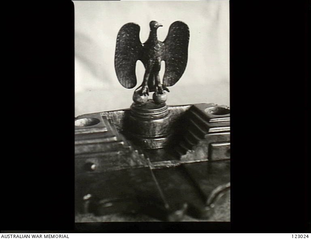Barmera, South Australia. 1943-04-21. An inkstand set carved from ...
