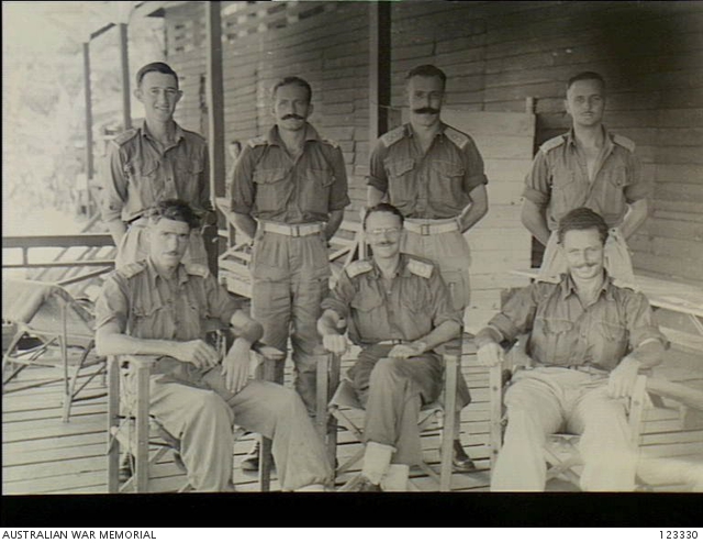 Balikpapan, Borneo. 1945-10-30. Seven officers of 28th Australian Army ...