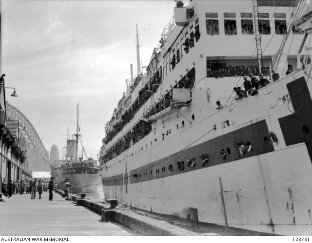 SYDNEY, NSW 1945-11-23. THE HOSPITAL SHIP WANGANELLA (45) ARRIVED AT ...