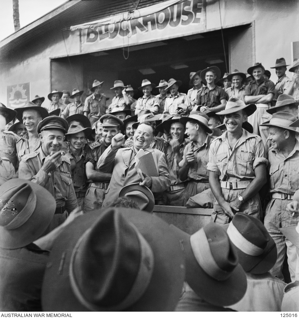 BLOCKHOUSE THEATRE, MOROTAI, BORNEO 1946-01-23. THE HON. MR FRANK FORDE ...