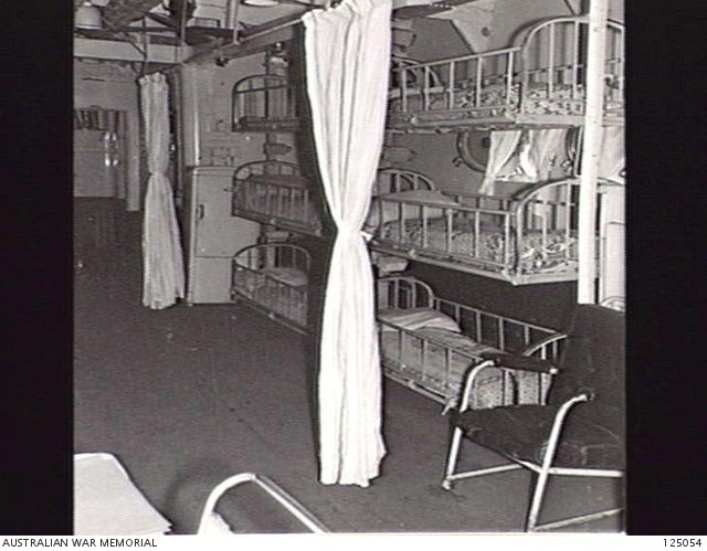 BUNKS IN THREE TIERS IN THE SICK BAY OF HMAS AUSTRALIA. (PHOTOGRAPHER ...