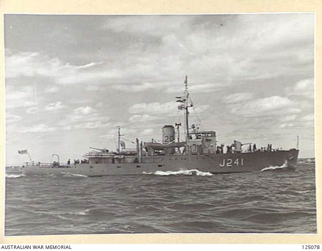 MELBOURNE, VIC. 1946-02-14. STARBOARD SIDE VIEW OF THE RAN CORVETTE ...