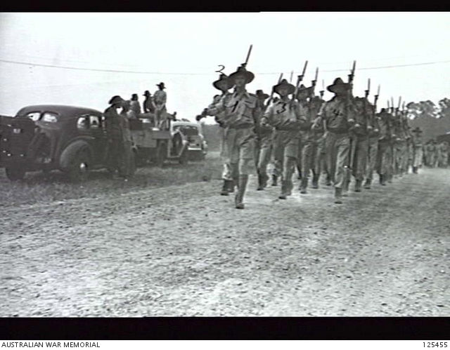 ST IVES, NSW. 1945. UNIDENTIFIED MEN OF THE VOLUNTEER DEFENCE CORPS ...