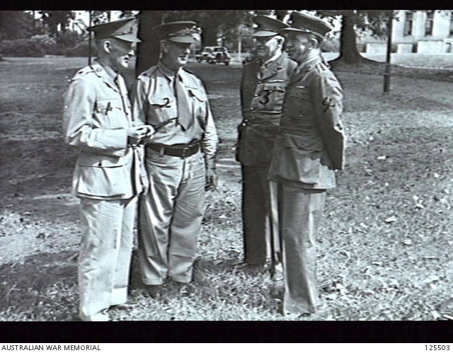 SYDNEY, NSW. 1945. NSW VOLUNTEER DEFENCE CORPS (VDC) OFFICERS ON THE ...