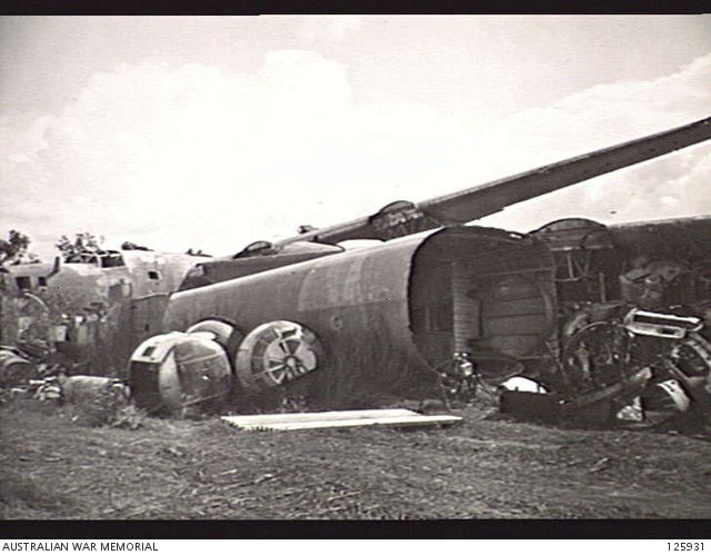DARWIN, NT. 1946-02-26. WRECKED LIBERATOR AIRCRAFT NEAR THE RAAF BASE ...