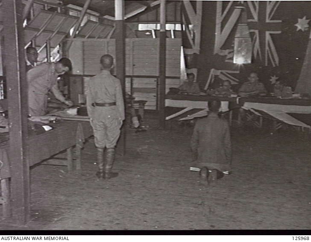 EMERY POINT, DARWIN, NT. 1946-03-04. MEMBERS OF THE COURT OF THE WAR ...