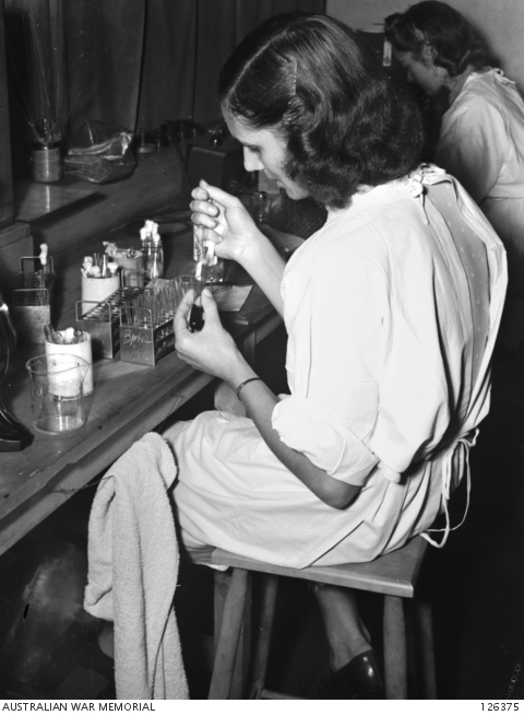 Miss Ruth Sanger, later Dr Ruth Sanger, tests a specimen in the ...