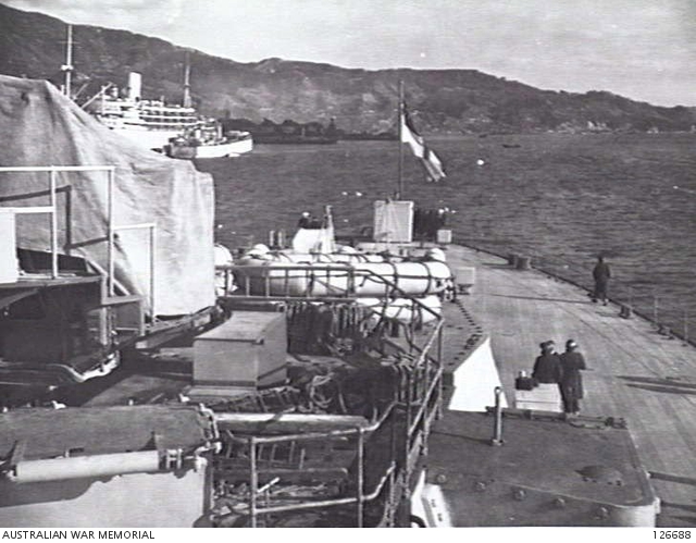 KURE HARBOUR, JAPAN. 1946-03-20. LOOKING TOWARDS THE STERN OF THE ...