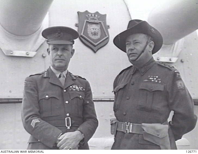 MELBOURNE, VIC. 1946-04-18. MAJOR-GENERAL C A CLOWES, (LEFT) GENERAL ...