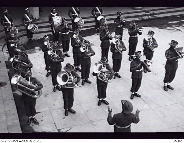 KURE, JAPAN. 1946-04-20. 34TH INFANTRY BRIGADE BAND PLAYING DURING ...