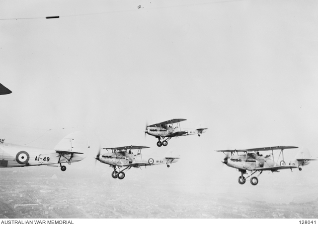 MELBOURNE, VIC. C.1940. RAAF HAWKER DEMON AIRCRAFT IN FLIGHT (A1-49; A1 ...