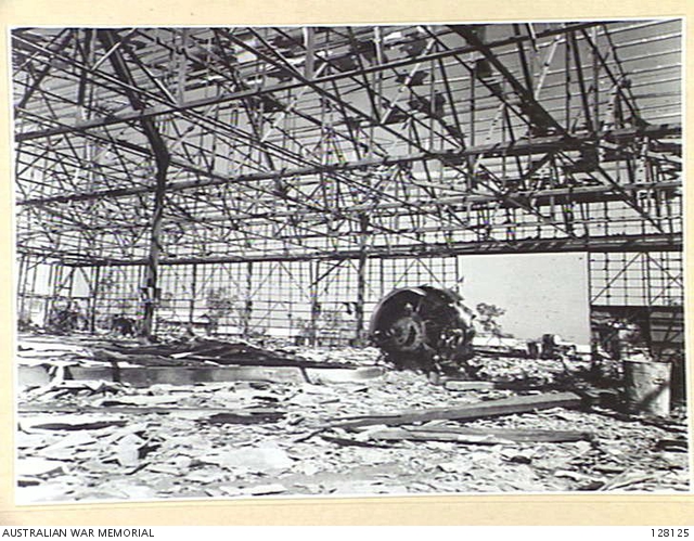 THE INTERIOR OF NO. 13 SQUADRON'S HANGAR AT DARWIN, AFTER THE JAPANESE ...