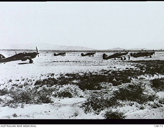 PALESTINE. 1941-06. AN AIRFIELD WITH HURRICANES FROM NO. 80 SQUADRON ...