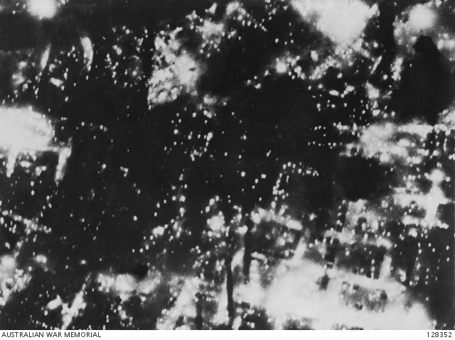 BRUNSWICK, GERMANY. 1944. STREETS ILLUMINATED BY FIRES AS THE RESULT OF ...