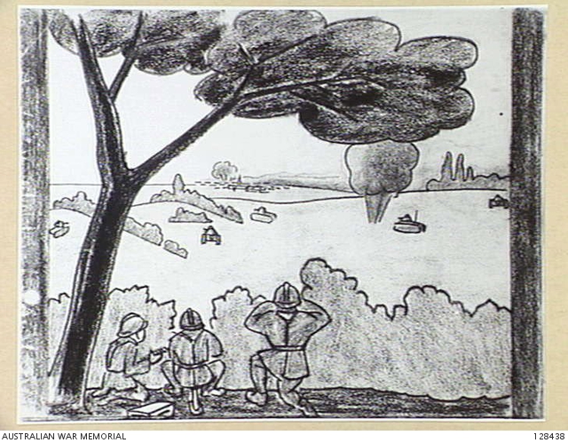 LEBANON, 1941. A SKETCH CAPTURED IN AN ENEMY POST AT KHIRBE, LOOKING ...