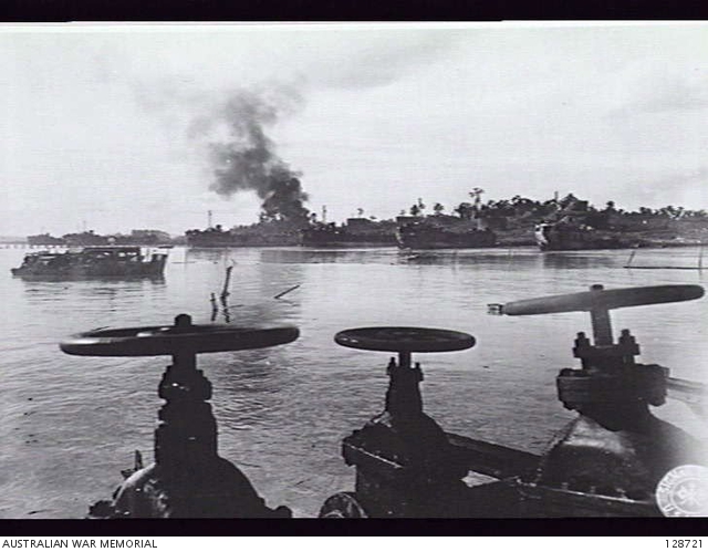 TARAKAN ISLAND, BORNEO. 1945-05-01. LANDING SHIP TANKS OF THE 26TH ...