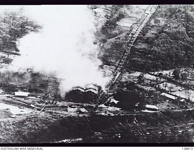 JAVA. 1945-02-08. BOMBS EXPLODE AS LIBERATOR AIRCRAFT OF NO. 24 ...
