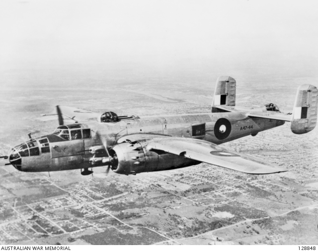 BRISBANE, QLD. A RAAF NORTH AMERICAN MITCHELL AIRCRAFT, A47-44, IN ...