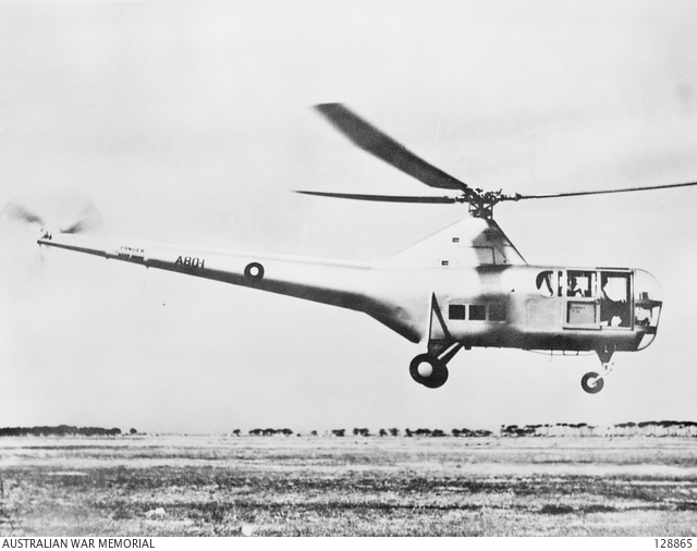 PREPARING TO LAND, A SIKORSKY S-51 HELICOPTER, A80-1 OF THE RAAF ...