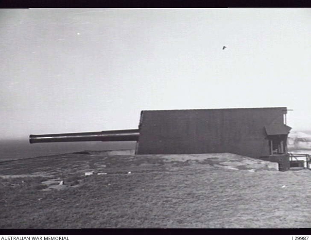 One of the 9.2 inch coastal artillery guns emplaced at Cape Banks ...