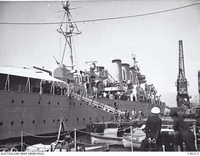 HMAS Shropshire berthed at the wharf at Portsmouth after the journey ...